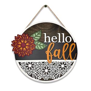 gllbtpt hello fall wood sign,fall decorative door hanging decor,autumn wooden wall decor with leaves and flower pattern for wall door indoor outdoor decoration (117a)