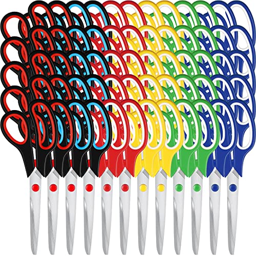 60 Pcs Scissors Bulk 8" Scissors School Scissors Comfort Grip Handles Fabric Scissors for Office Home School Sewing Craft Fabric Supplies Scissors with Soft Comfort Grip Handles, Right/ Left Handed