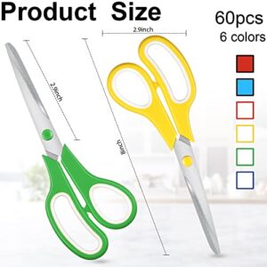 60 Pcs Scissors Bulk 8" Scissors School Scissors Comfort Grip Handles Fabric Scissors for Office Home School Sewing Craft Fabric Supplies Scissors with Soft Comfort Grip Handles, Right/ Left Handed