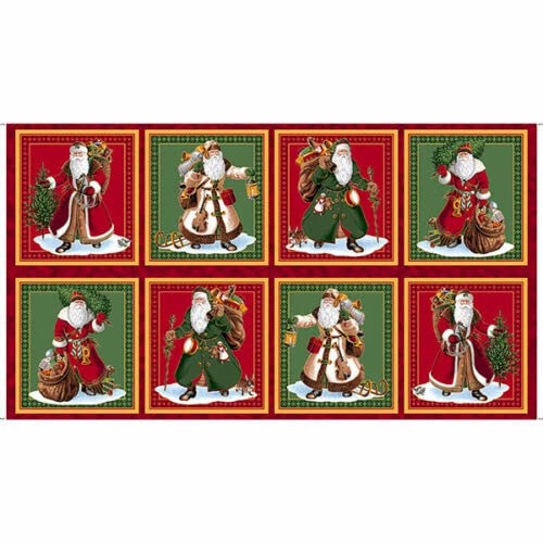 FlashPhoenix Quality Sewing Fabric –Christmas Traditional Santa Claus Gold Retired 100% Cotton Fabric QT 24 x 44 Inch Panel