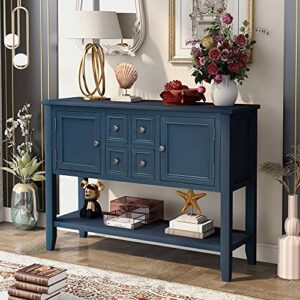 merax (light navy modern wood buffet sideboard with drawers and bottom shelf console table for living dinning room kitchen, type 1