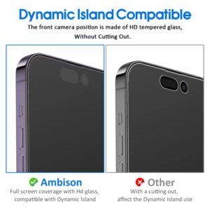 Ambison [2 Pack Matte Glass Screen Protector Compatible for iPhone 14 Pro Max, Dynamic Island Compatible/Anti-Glare [No Bubbles] Install Frame/Smooth as Silk, iPhone 14 Pro Max 6.7inch 2022