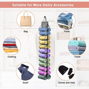 2 Pack Legging Hanging Storage Organizer, HUNTALG Yoga Leggings Space Saving Bag Storage Hanger with 24 Compartment, Foldable Clothes Closets Roll Holder for T-Shirt, Towel, Legging, Jean (Gray)