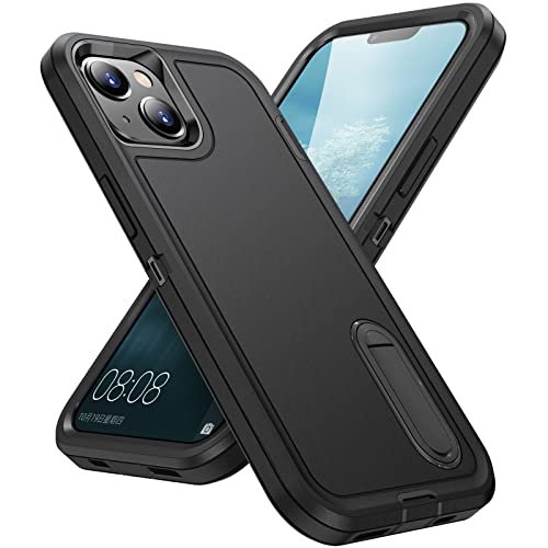 IDweel iPhone 14 Case,Black iPhone 13 Case with Stand for Men, Heavy Duty Protection Shockproof Anti-Scratch Slim Fit Lightweighttective Durable Case Hard Cover for iPhone 14/13 6.1 Inch,Black