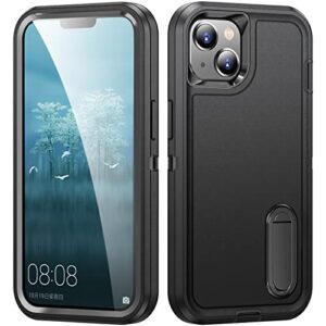 IDweel iPhone 14 Case,Black iPhone 13 Case with Stand for Men, Heavy Duty Protection Shockproof Anti-Scratch Slim Fit Lightweighttective Durable Case Hard Cover for iPhone 14/13 6.1 Inch,Black