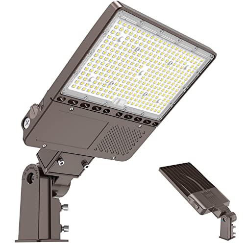 LED Parking Lot Light 150W Adjustable w/ Photocell Slip Fitter 21000lm 5000K Commercial Shoebox Pole Lighting Dusk to Dawn Light Outdoor Flood Security Lamp for Street Area Stadium Roadway, DLC Listed