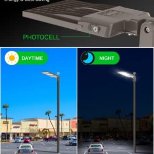 LED Parking Lot Light 150W Adjustable w/ Photocell Slip Fitter 21000lm 5000K Commercial Shoebox Pole Lighting Dusk to Dawn Light Outdoor Flood Security Lamp for Street Area Stadium Roadway, DLC Listed