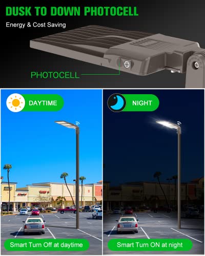 LED Parking Lot Light 150W Adjustable w/ Photocell Slip Fitter 21000lm 5000K Commercial Shoebox Pole Lighting Dusk to Dawn Light Outdoor Flood Security Lamp for Street Area Stadium Roadway, DLC Listed