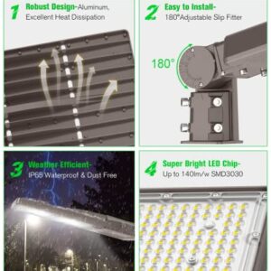 LED Parking Lot Light 150W Adjustable w/ Photocell Slip Fitter 21000lm 5000K Commercial Shoebox Pole Lighting Dusk to Dawn Light Outdoor Flood Security Lamp for Street Area Stadium Roadway, DLC Listed