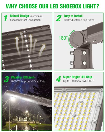 LED Parking Lot Light 150W Adjustable w/ Photocell Slip Fitter 21000lm 5000K Commercial Shoebox Pole Lighting Dusk to Dawn Light Outdoor Flood Security Lamp for Street Area Stadium Roadway, DLC Listed