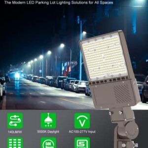 LED Parking Lot Light 150W Adjustable w/ Photocell Slip Fitter 21000lm 5000K Commercial Shoebox Pole Lighting Dusk to Dawn Light Outdoor Flood Security Lamp for Street Area Stadium Roadway, DLC Listed