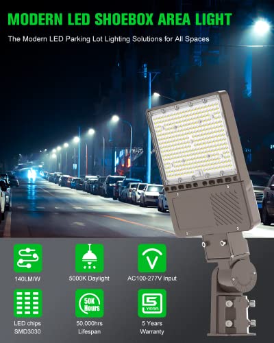 LED Parking Lot Light 150W Adjustable w/ Photocell Slip Fitter 21000lm 5000K Commercial Shoebox Pole Lighting Dusk to Dawn Light Outdoor Flood Security Lamp for Street Area Stadium Roadway, DLC Listed