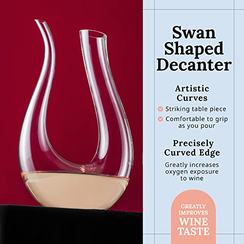 Wine Decanter – Hand-Blown Crystal Wine Carafe – Elegant Modern Pouring Vessel for Hosting Parties – Wine Aerator for Better Wine Experience (50 oz)