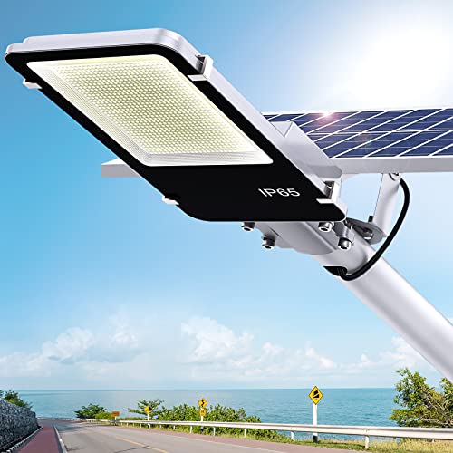 BUYTHA Solar Street Light, Outdoor Waterproof 100000LM Dusk to Dawn 1200W LED Super Bright Street Lights Solar Powered with Remote Control for Parking Lot Patio,Yard and Garage