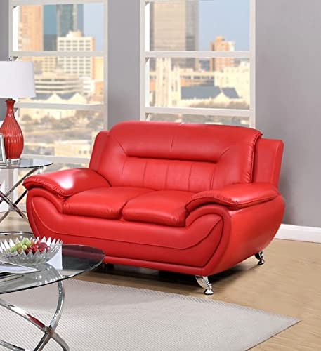 US Pride Furniture Michael Collection Modern Style Faux Leather Couch-Versatile 2 Seater Accent Piece for Living Room, Bedroom or Office-Comfortable Design and Elegant Look, 61.3 Loveseat, Coral