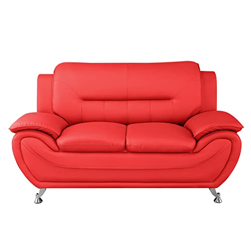 US Pride Furniture Michael Collection Modern Style Faux Leather Couch-Versatile 2 Seater Accent Piece for Living Room, Bedroom or Office-Comfortable Design and Elegant Look, 61.3 Loveseat, Coral