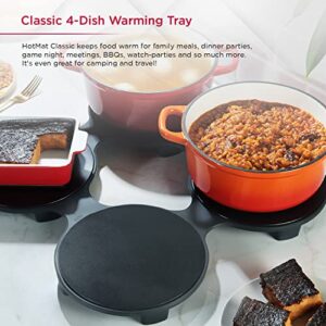 HotMat Classic Food Warmer Tray - Foldable with Silicone and Adjustable Temperature - Circular Compact Warming Plate for Home Dinners, Parties and Buffets - Black, 4-Dish