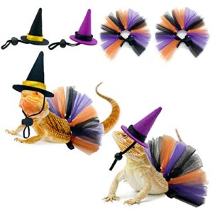 vehomy 4pcs halloween bearded dragon witch costume bearded dragon witch hats tutu skirts lizard witch outfit small pet halloween witch costume for chick hamster bird parrot bearded dragon