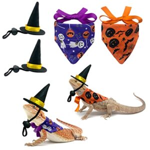 vehomy 4pcs halloween bearded dragon witch costume bearded dragon witch hats lizard bandanas with pumpkin candy pattern lizard wizard hat lizard pumpkin scarf outfit for hamster leopard gecko