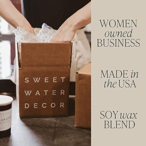 Sweet Water Decor Cozy Season Soy Candle | Woods, Warm Spice and Citrus Scented Candles for Home | 12oz Black Stoneware Jar, 60+ Hour Burn Time, Made in the USA