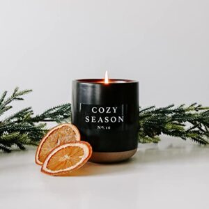 Sweet Water Decor Cozy Season Soy Candle | Woods, Warm Spice and Citrus Scented Candles for Home | 12oz Black Stoneware Jar, 60+ Hour Burn Time, Made in the USA