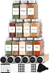 finessy spice jars with label spice organizer for cabinet, 24 pcs seasoning organizer seasoning jars spice containers, empty 4 oz glass spice jars labels minimalist, spice set spice bottles