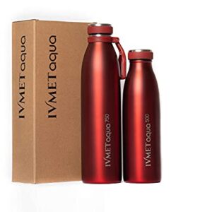 IVMET Aqua Stainless Steel Double Wall Vacuum Insulated Drinking Bottle Flask thermos Hydro Metal reusable Canteen for Sport School Fitness Outdoor (Ruby Red, 25 oz/750 ml)