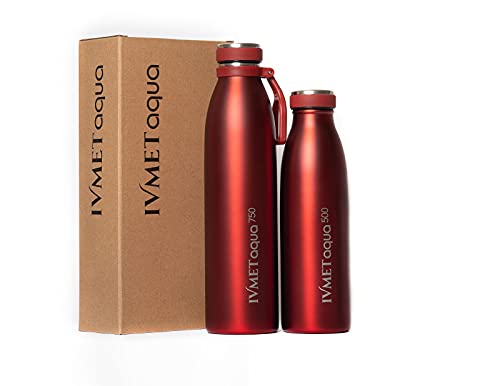 IVMET Aqua Stainless Steel Double Wall Vacuum Insulated Drinking Bottle Flask thermos Hydro Metal reusable Canteen for Sport School Fitness Outdoor (Ruby Red, 25 oz/750 ml)