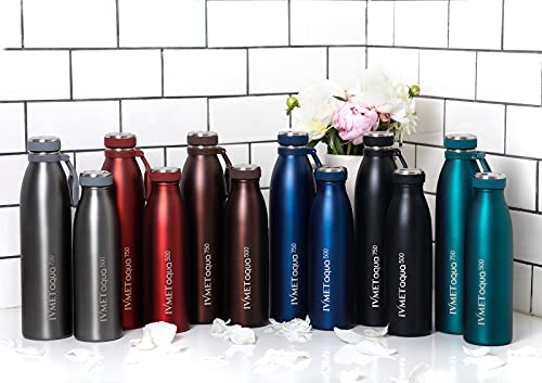 IVMET Aqua Stainless Steel Double Wall Vacuum Insulated Drinking Bottle Flask thermos Hydro Metal reusable Canteen for Sport School Fitness Outdoor (Ruby Red, 25 oz/750 ml)