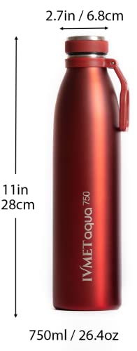 IVMET Aqua Stainless Steel Double Wall Vacuum Insulated Drinking Bottle Flask thermos Hydro Metal reusable Canteen for Sport School Fitness Outdoor (Ruby Red, 25 oz/750 ml)