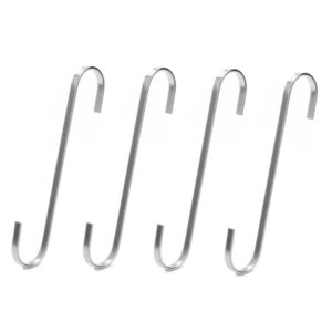 LuoQiuFa 8 inch Extra Large S Shaped Hooks, Heavy Duty Long S Hooks for Hanging Plant Extension Hooks for Kitchenware,Utensils,Pergola,Closet,Flower Basket,Garden,Indoor Outdoor Uses(Silver 4 Pack)