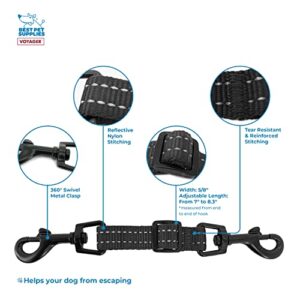 Best Pet Supplies Voyager Dog Collar Safety Clip with Dual Clasps, Collars and No Pull Harness Connectors, Training for Walking, Running, and Hiking, Safety Clip - Black