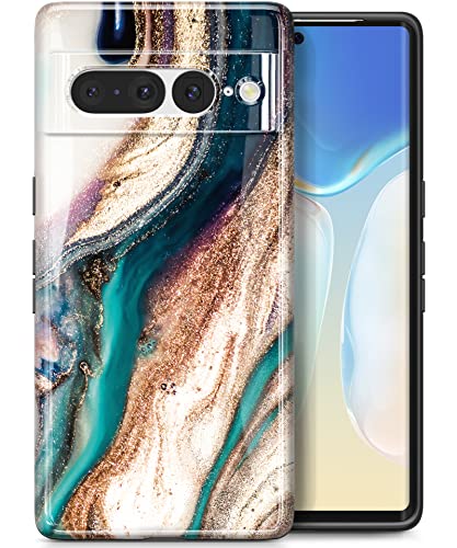 GVIEWIN Google Pixel 7 Pro 6.7" Case, Stylish Marble Pattern TPU Slim Shockproof Protective Cover - Drift Sand/Brown