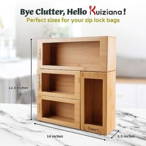 KUIZIANA Storage Bag Organizer, 4 Individual Bag Storage Organizer Boxes, Sandwich Bag Holder, Snack, Quart and Gallon Storage Bags Organizers, Natural Bamboo Wood Material, 4-Piece Set