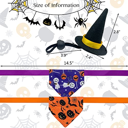 CooShou Halloween Guinea Pigs Wizard Hat Bandanas Costume Rabbit Triangular Scarf Black Orange Pumpkin Spider Bat Devil for Small Animals Bunny Sugar Glider Holiday Party S