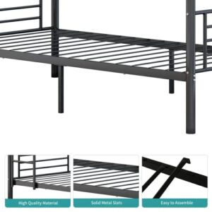 LAGRIMA Bunk Beds Frame Twin Over Twin, Heavy Duty Twin Size Metal Bunk Bed Frame with Guardrail & Ladders , Space-Saving, Noise Free, No Box Spring Needed (Black) bunkbed2685