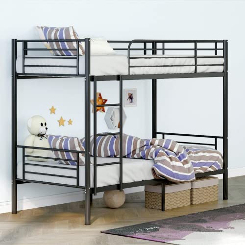 LAGRIMA Bunk Beds Frame Twin Over Twin, Heavy Duty Twin Size Metal Bunk Bed Frame with Guardrail & Ladders , Space-Saving, Noise Free, No Box Spring Needed (Black) bunkbed2685