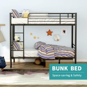 LAGRIMA Bunk Beds Frame Twin Over Twin, Heavy Duty Twin Size Metal Bunk Bed Frame with Guardrail & Ladders , Space-Saving, Noise Free, No Box Spring Needed (Black) bunkbed2685