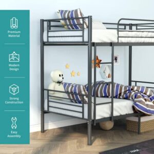 LAGRIMA Bunk Beds Frame Twin Over Twin, Heavy Duty Twin Size Metal Bunk Bed Frame with Guardrail & Ladders , Space-Saving, Noise Free, No Box Spring Needed (Black) bunkbed2685