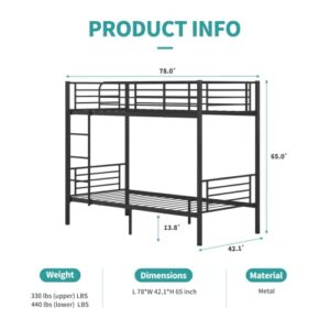 LAGRIMA Bunk Beds Frame Twin Over Twin, Heavy Duty Twin Size Metal Bunk Bed Frame with Guardrail & Ladders , Space-Saving, Noise Free, No Box Spring Needed (Black) bunkbed2685