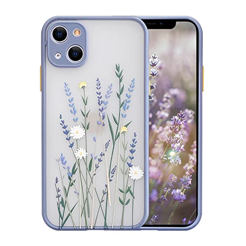 Ownest Compatible for iPhone 14 Case for Clear Frosted PC Back 3D Floral Girls Woman and Soft TPU Bumper Protective Silicone Slim Shockproof Case for iPhone 14 6.1 Inch-Purple