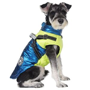 baejmjk dog reflective winter coat with harness warm cold weather jacket for small medium dogs zip up turtleneck puppy vest with d-ring waterproof windproof dog winter clothes(blue，2x-large)