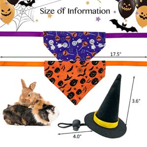 CooShou Halloween Guinea Pigs Wizard Hat Bandanas Costume Rabbit Triangular Scarf Black Orange Pumpkin Spider Bat Devil for Small Animals Bunny Sugar Glider Holiday Party L