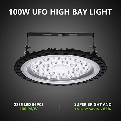 100W UFO LED High Bay Light, 10000 LM Factory Warehouse Industrial Lighting, 6000-6500K Shop Warehouse LED Lights, IP54 Waterproof, Commercial LED Bay Lighting for Garage Factory Workshop Gym