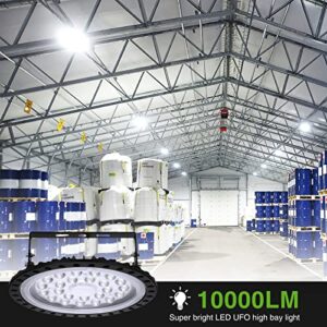 100W UFO LED High Bay Light, 10000 LM Factory Warehouse Industrial Lighting, 6000-6500K Shop Warehouse LED Lights, IP54 Waterproof, Commercial LED Bay Lighting for Garage Factory Workshop Gym