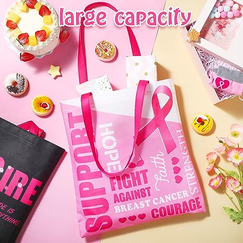 Funrous 12 Pcs Breast Cancer Tote Bags Bulk, Pink Ribbon Survivor Gift Bag for Women Nurse Breast Cancer Awareness Party