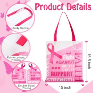 Funrous 12 Pcs Breast Cancer Tote Bags Bulk, Pink Ribbon Survivor Gift Bag for Women Nurse Breast Cancer Awareness Party