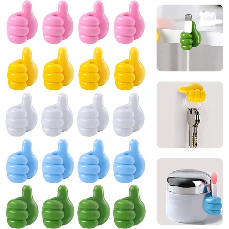 DICTAMNI 20Pcs Silicone Thumb Wall Hooks - Creative Self-Adhesive Holders for Cables, Earphones, Plugs & Keys - Multifunctional Cable Clips & Hangers for Easy Storage