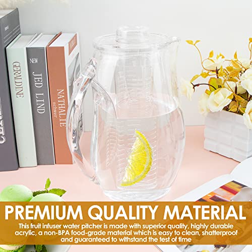 Acrylic Water Infuser Pitcher, Beverage Storage Container with Lid, Ideal for Iced Tea and Fruit Infused Beverages (2.9qt, 93oz, Clear)