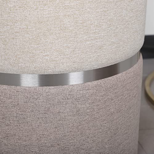 SOFT ASS Modern Linen Storage Ottoman Khaki and Brown Footrest with Silver Stainless Steel Ring Waist for Living Room Bedroom and Entrance (Khaki and Brown, Pack of 2)